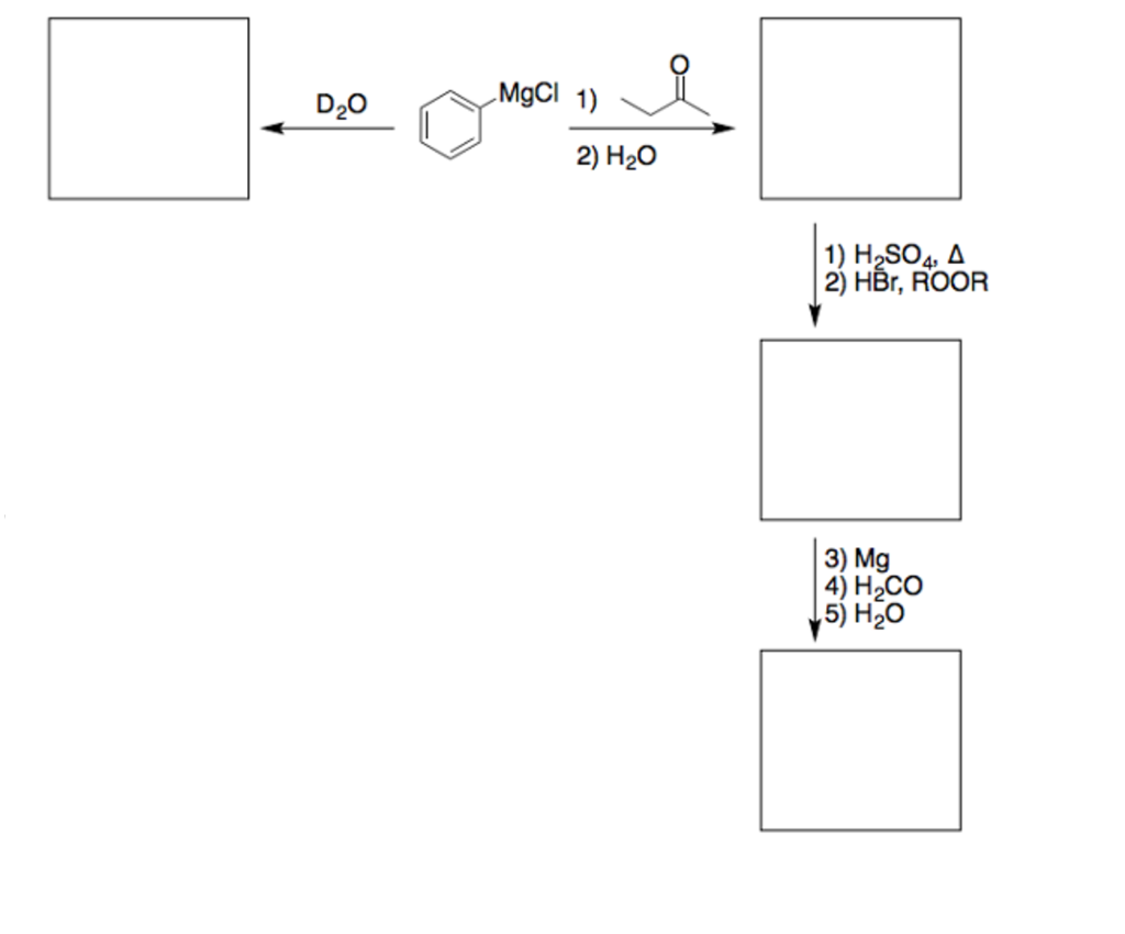 Solved D20 MgCl 1) 2) H20 1) H2SO4, A 2) HBr, ROOR 3) Mg 4) | Chegg.com