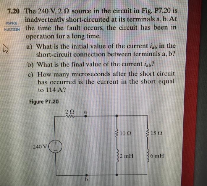 Solved The 240 V, 2 ohm source in the circuit in Fig. P7.20 | Chegg.com