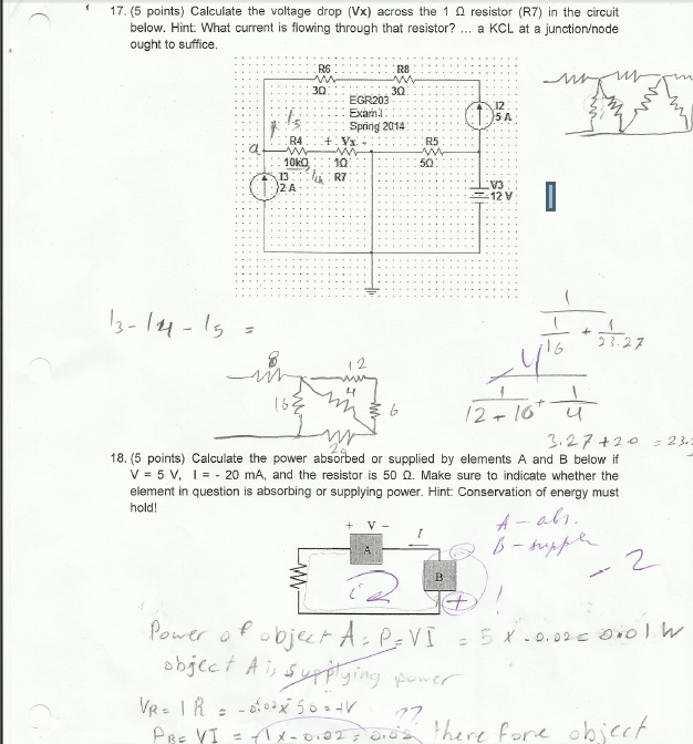 Solved 17. (5 points) Calculate the voltage drop (Vx) across | Chegg.com