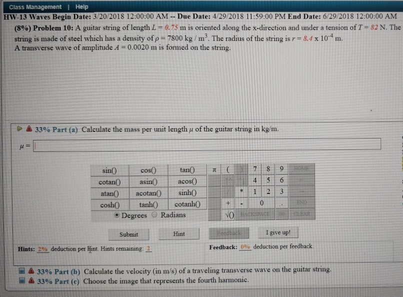 Solved Class Management Help HW-13 Waves Begin Date: | Chegg.com