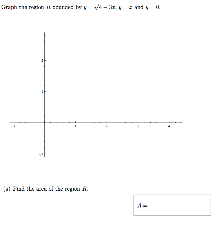 Solved Graph the region R bounded by y- V4- 3x, y-x and y-0. | Chegg.com