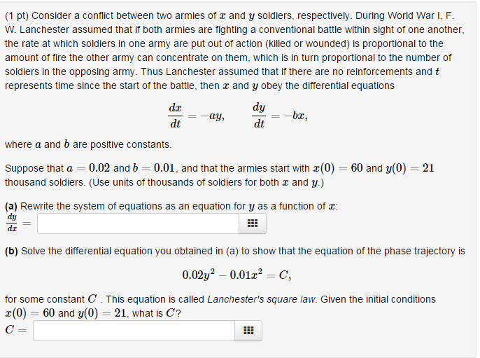 Solved (1 pt) Consider a conflict between two armies of z | Chegg.com