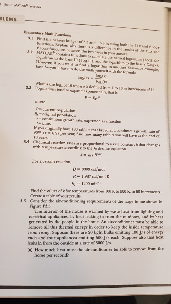 Solved 8 Buil-in MATLAB Functions BLEMS Elementary Math | Chegg.com