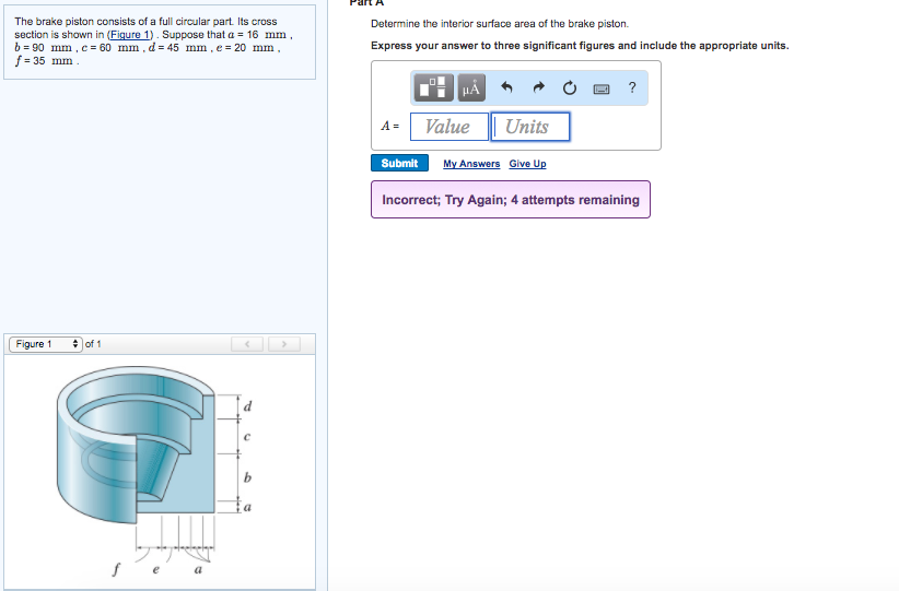 Solved The brake piston consists of a full circular part Its | Chegg.com