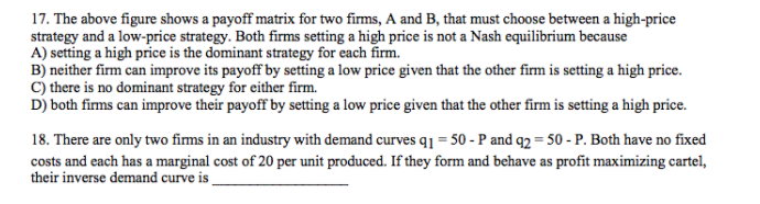 Solved The above figure shows a payoff matrix for two firms, | Chegg.com