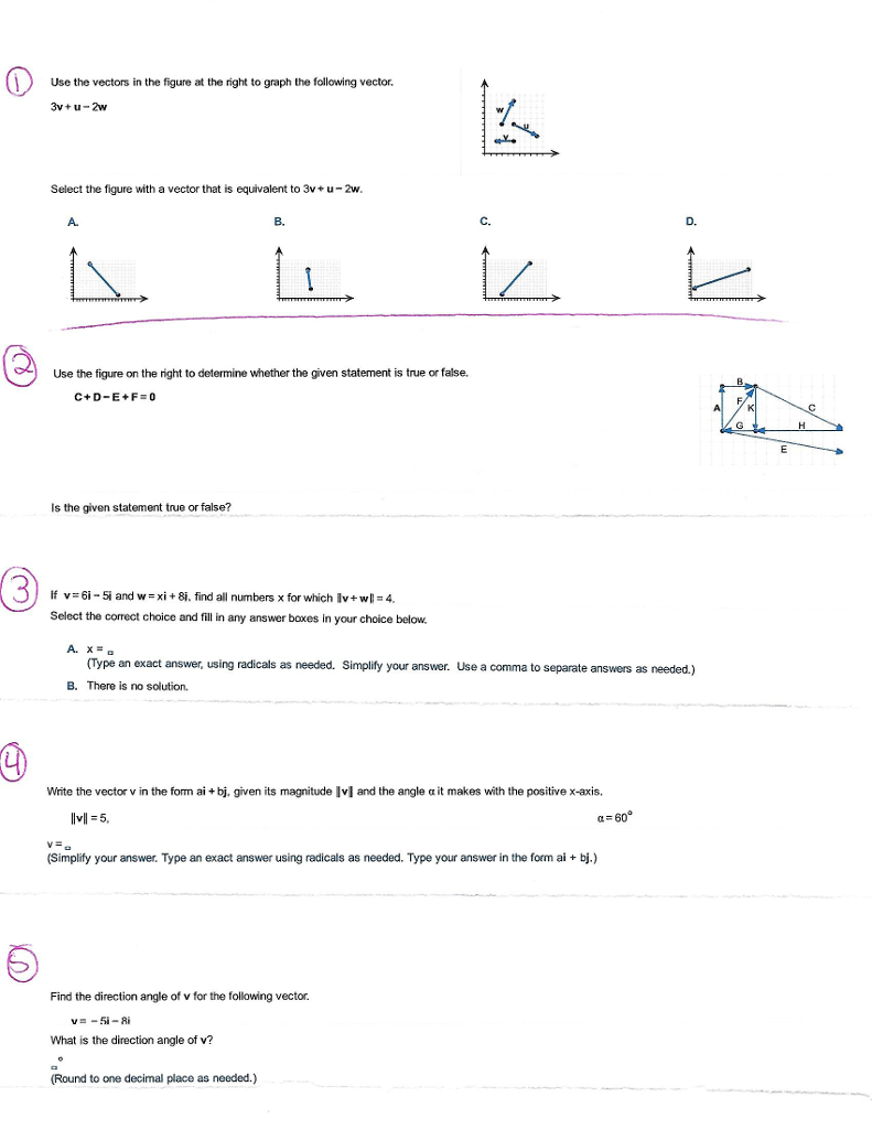 Solved Use the vectors in the figure at the right to graph | Chegg.com