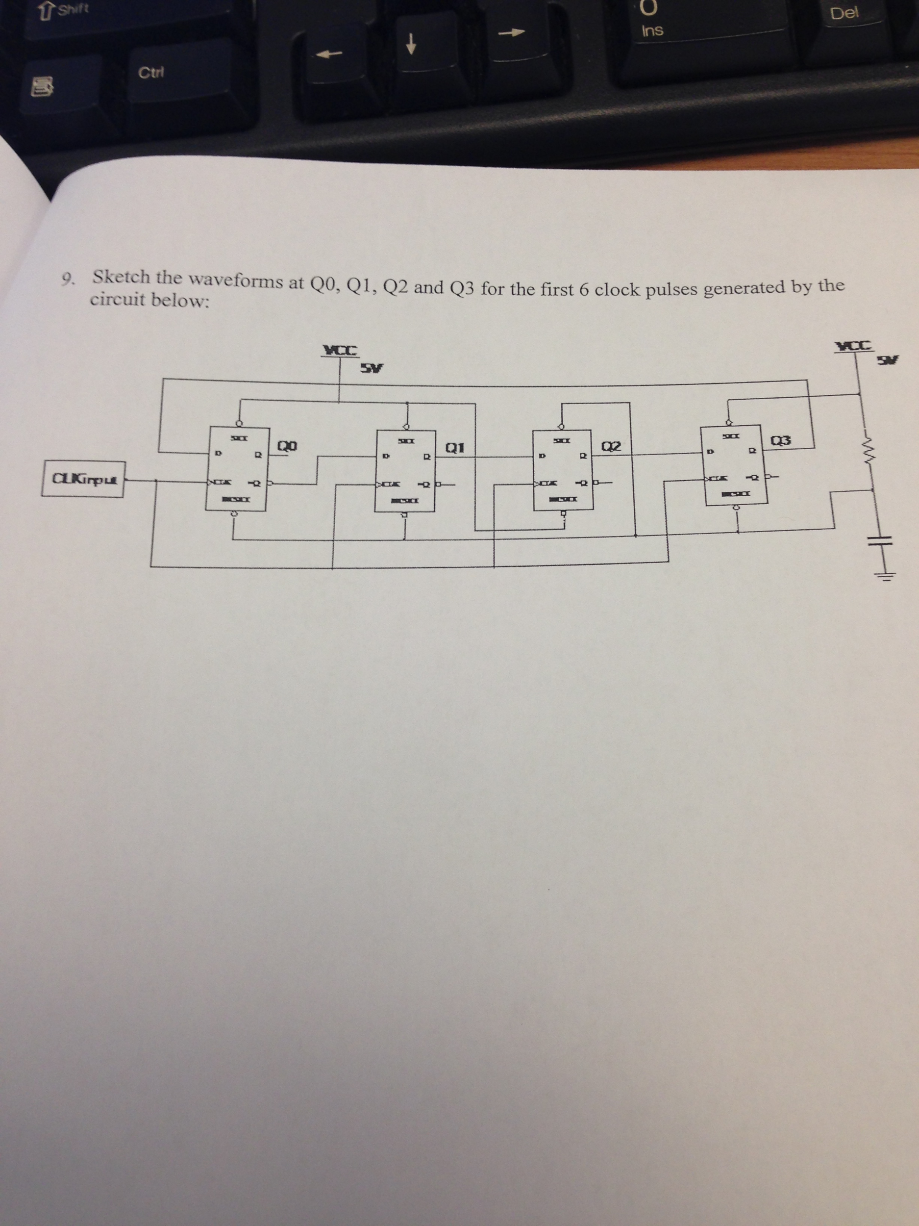 Solved Sketch the waveforms at Q0, Q1, Q2 and Q3 for the | Chegg.com
