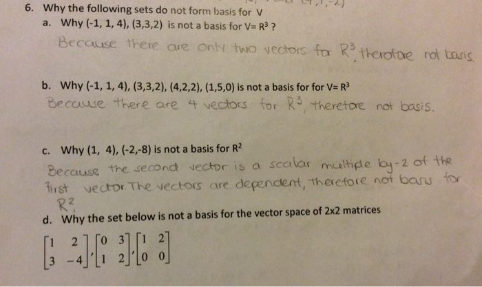 Solved Why the following sets do not form basis for V Why | Chegg.com