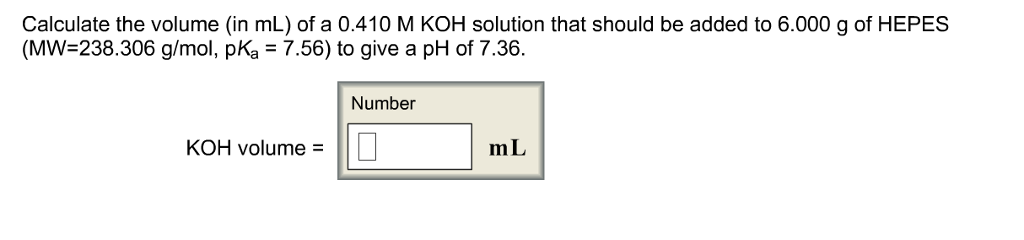Solved Calculate the volume (in mL) of a 0.410 M KOH | Chegg.com