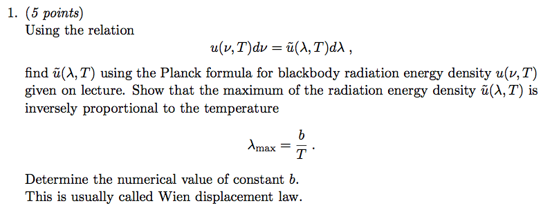Solved 1. (5 points) Using the relation find (λ, T) using | Chegg.com