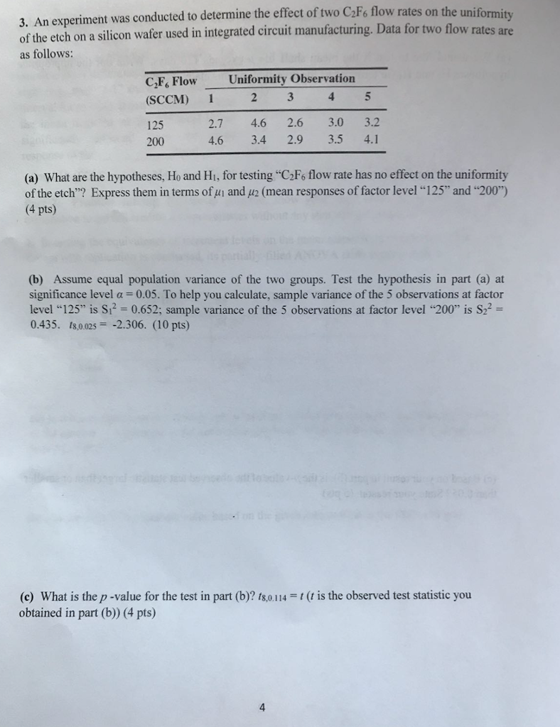 Solved 3. An experiment was conducted to determine the | Chegg.com