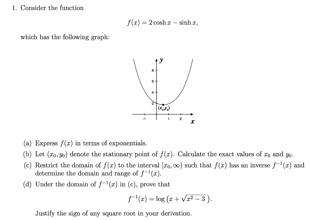 Solved Consider the function f(x) = 2 cosh x - sinh x, | Chegg.com Solved Consider the function f(x) = 2 cosh x - sinh x, | Chegg.com