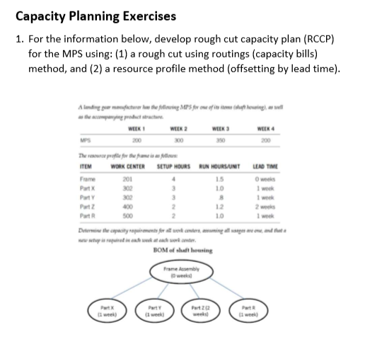 Solved Capacity Planning Exercises 1. For the information | Chegg.com