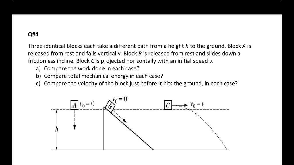 Solved Q#4 Three identical blocks each take a different path | Chegg.com