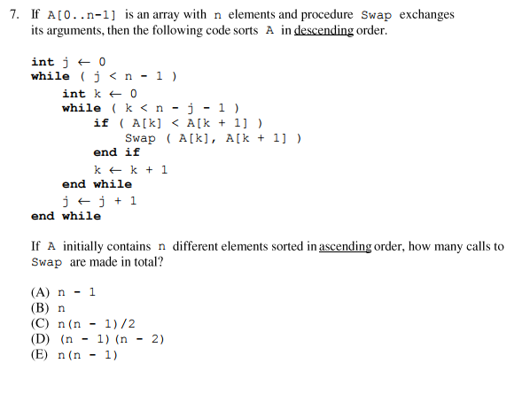 Solved 7. If A[0..n-1] is an array with n elements and | Chegg.com