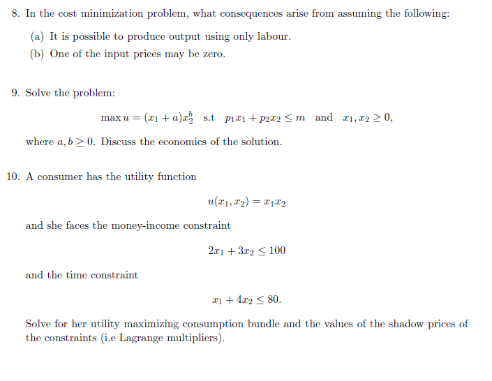 In the cost minimization problem what consequences | Chegg.com
