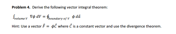 Solved Derive the following vector integral theorem: | Chegg.com