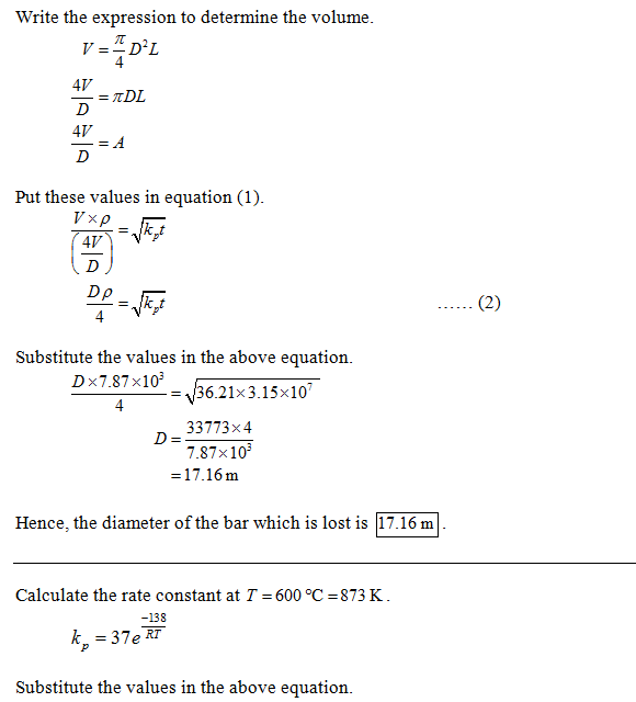 (Solved) - The kinetics of oxidation of mild steel at high temperature ...