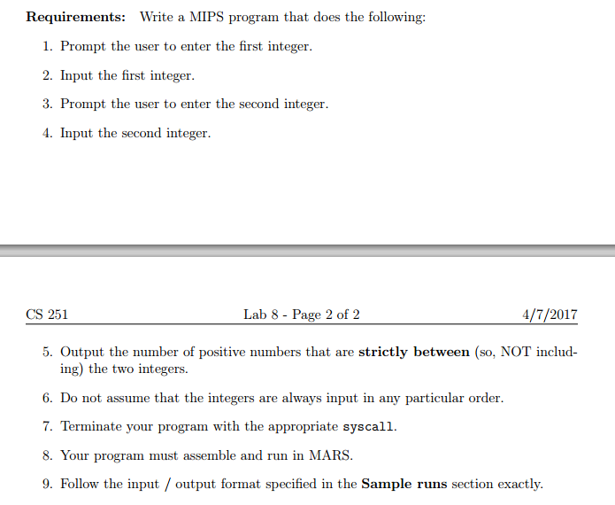 Solved Requirements Write a MIPS program that does the | Chegg.com