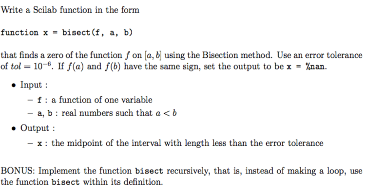 Solved Write a Scilab function in the form function x = | Chegg.com