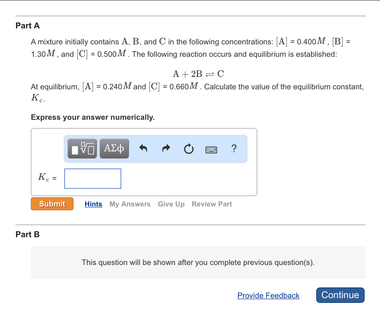 Solved Part A A mixture initially contains A, B, and C in | Chegg.com