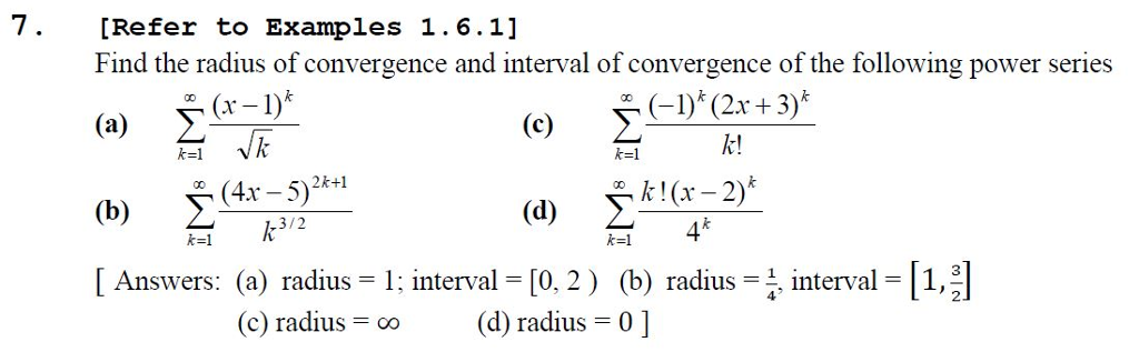 Solved 7 [Refer to Examples 1.6.1] Find the radius of | Chegg.com