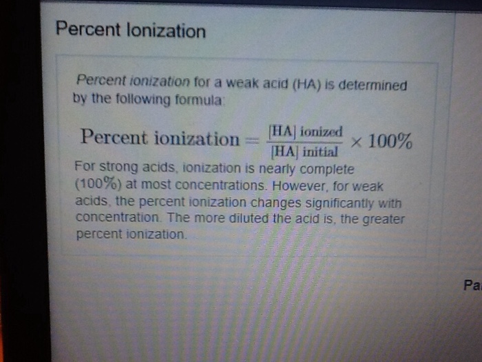Solved Percent lonization Percent ionization for a weak acid | Chegg.com
