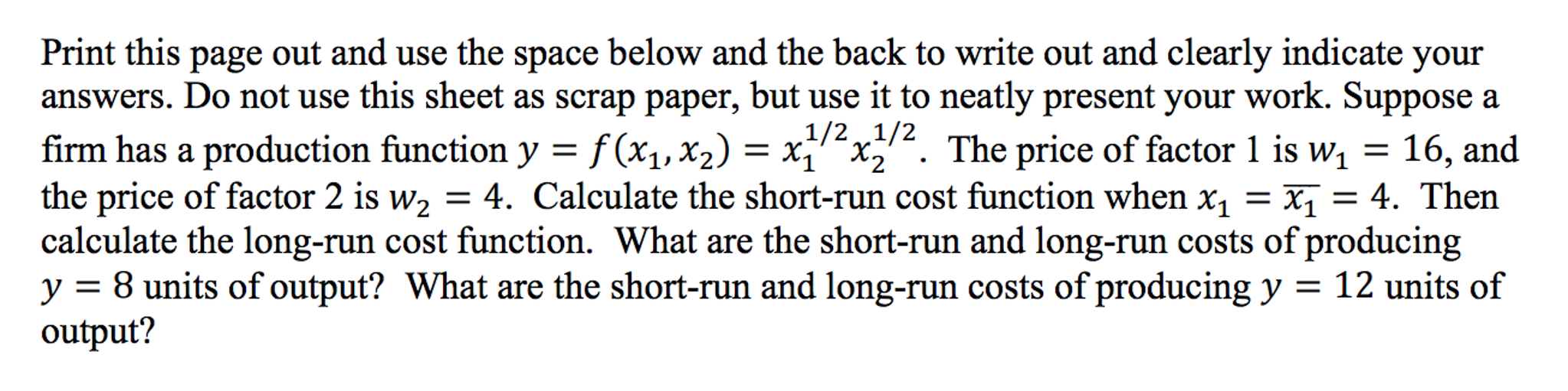 Solved Suppose a firm has a production function y=f(x1, x2) | Chegg.com