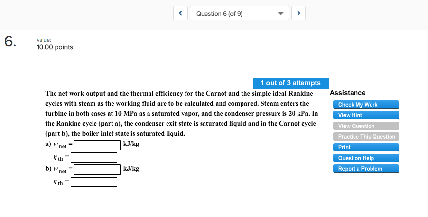 Solved The net work output and the thermal efficiency for | Chegg.com