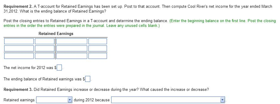Solved Requirement 2. A T-account for Retained Earnings has | Chegg.com