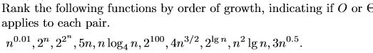 Solved Rank the following functions by order of growth, | Chegg.com