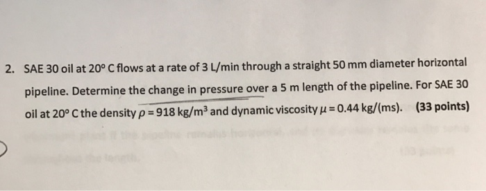 Solved SAE 30 oil at 20 degree C flows at a rate of 3 L/min | Chegg.com