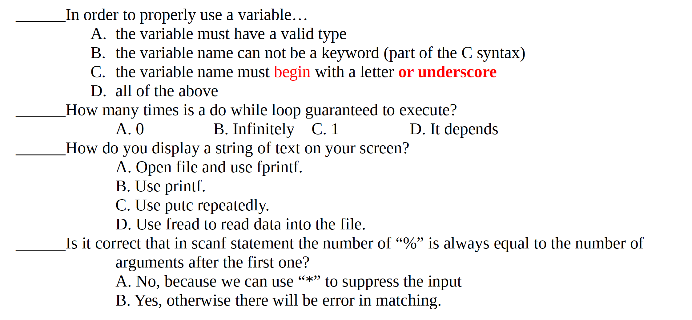 Solved In order to properlv use a variable A. the variable | Chegg.com