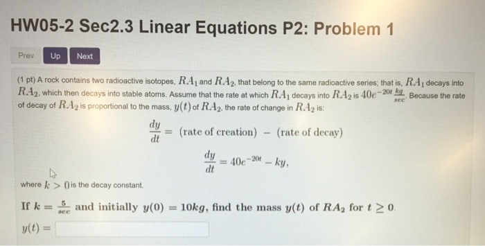 Solved HW05-2 Sec2.3 Linear Equations P2: Problem 1 Prev Up | Chegg.com