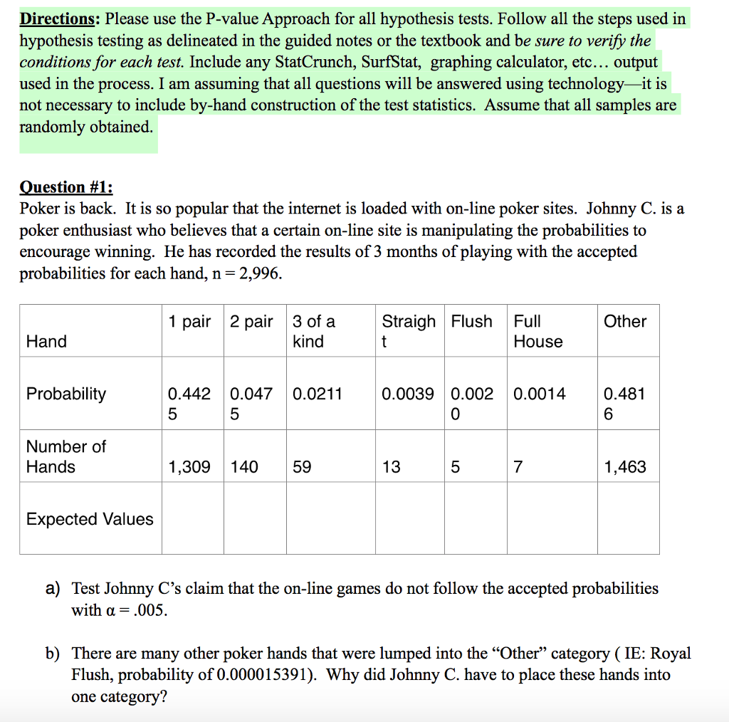 Directions: Please use the P-value Approach for all | Chegg.com
