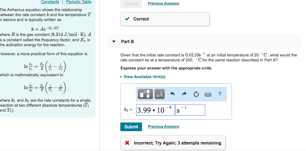 Solved Constants Periodic Table evious Answer he Arrhenius | Chegg.com