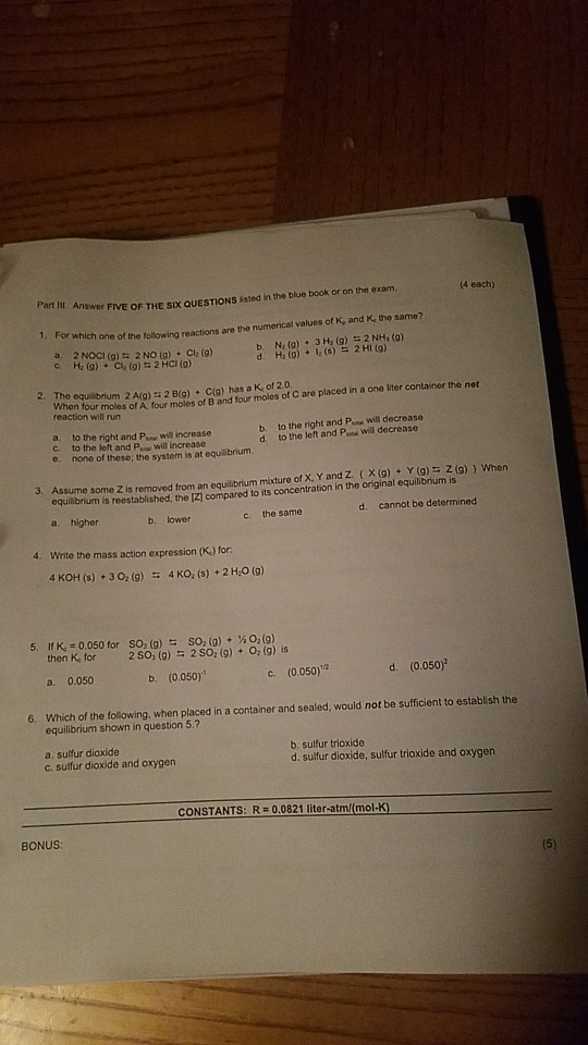 Solved (4 each) swer FIVE OF THE SIX QUESTIONS isted in the | Chegg.com