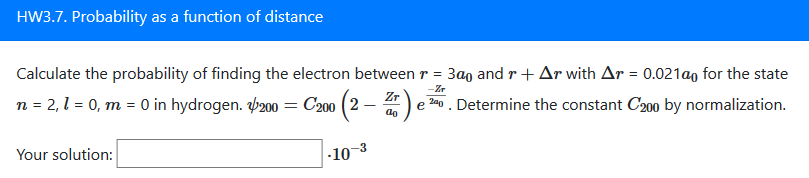 Solved Calculate the probability of finding the electron | Chegg.com