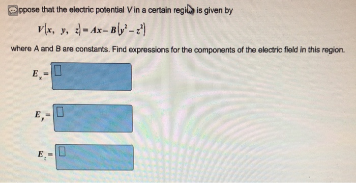 Solved Suppose that the electric potential V on a certain | Chegg.com