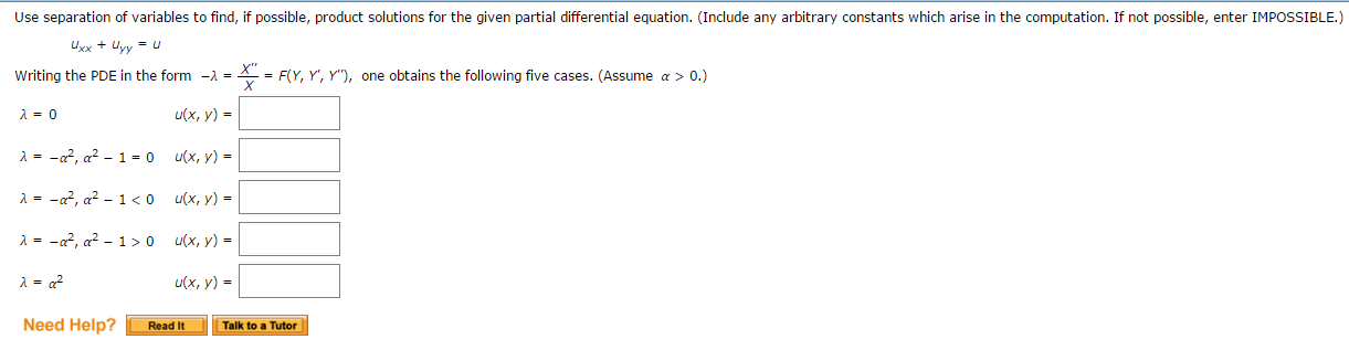 Use Separation Of Variables To Find If Possible