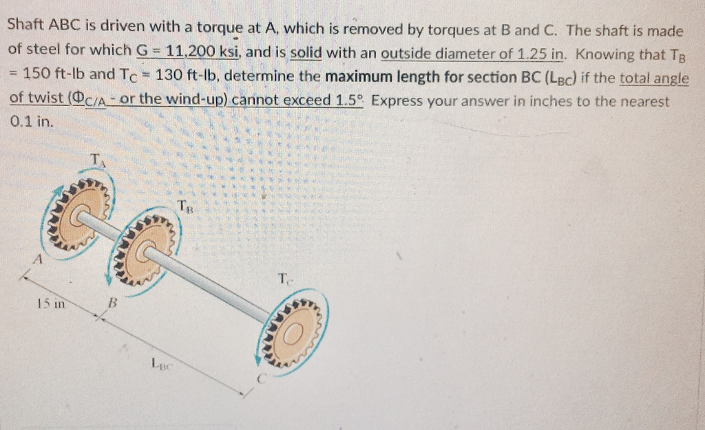 Solved Shaft ABC is driven with a torque at A, which is | Chegg.com