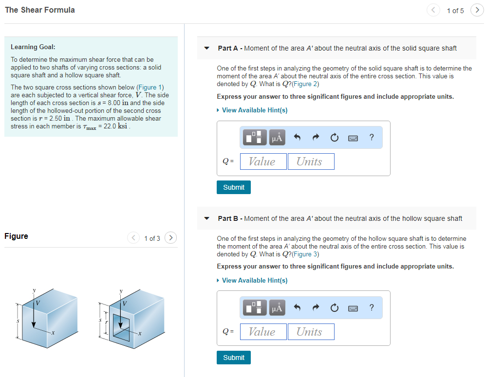 Solved The Shear Formula 1 of 5 > Learning Goal Part A | Chegg.com
