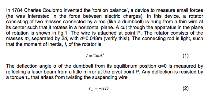 Cavendish experiment. Derivation of an equation from | Chegg.com