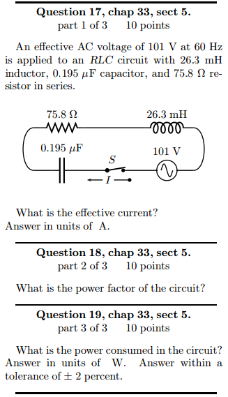 Solved An effective AC voltage of 101 V at 60 Hz is applied | Chegg.com