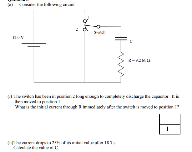 Solved Consider the following circuit: The switch has been | Chegg.com