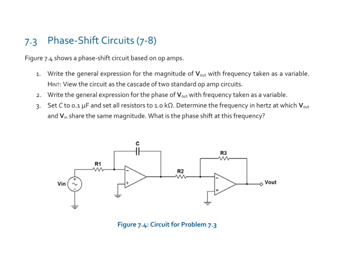 Solved 7.3 Phase-Shift Circuits (7-8) Figure 7.4 shows a | Chegg.com