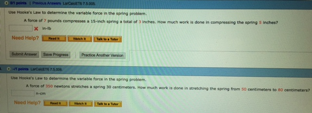 Solved Use Hooke's Law to determine the variable force m the | Chegg.com