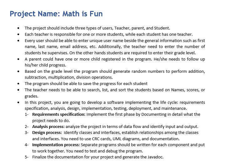 Project Name: Math is Fun . The project should | Chegg.com