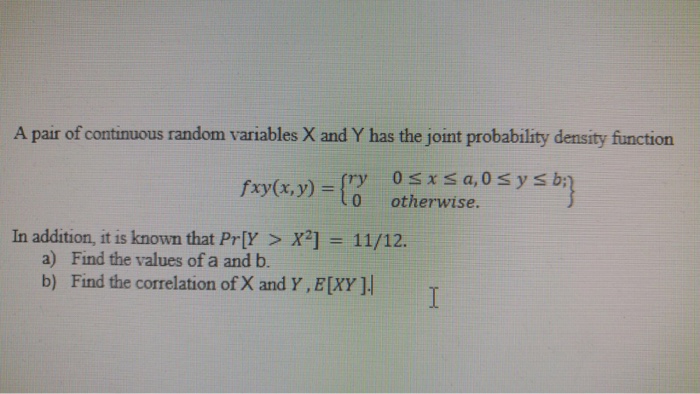 Solved A pair of continuous random variables X and Y has the | Chegg.com