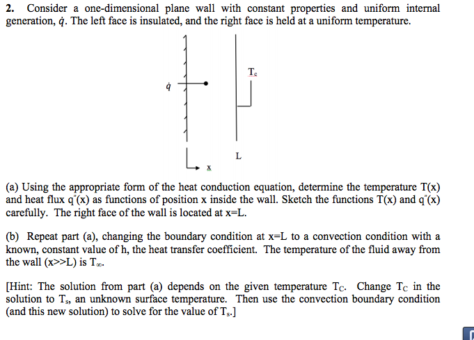Solved 2. Consider a one-dimensional plane wall with | Chegg.com